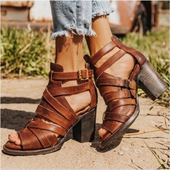 Freebird by Steven | Shoes | New Freebird Claw Distressed Brown Leather Strappy Heel Gladiator ...
